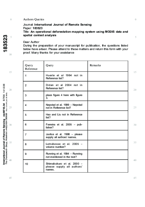 Pdf An Operational Deforestation Mapping System Using Modis Data And Spatial Context Analysis