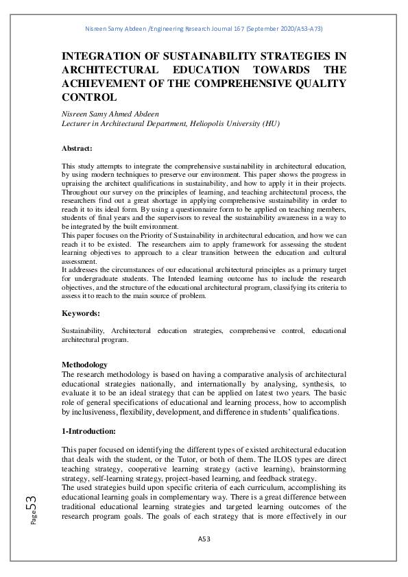 (PDF) Integration of Sustainability Strategies in Architectural ...