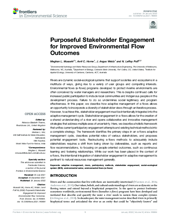 (PDF) Purposeful Stakeholder Engagement for Improved Environmental Flow ...