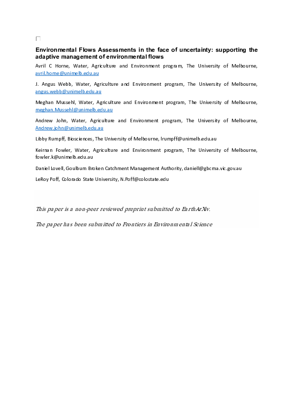 (PDF) Environmental Flows Assessments in the face of uncertainty: supporting the adaptive ...