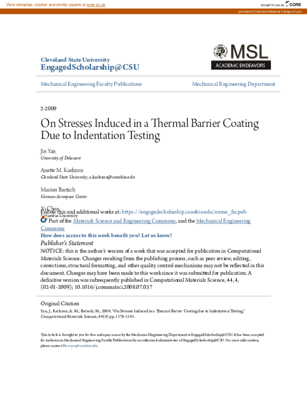 (PDF) On stresses induced in a thermal barrier coating due to ...