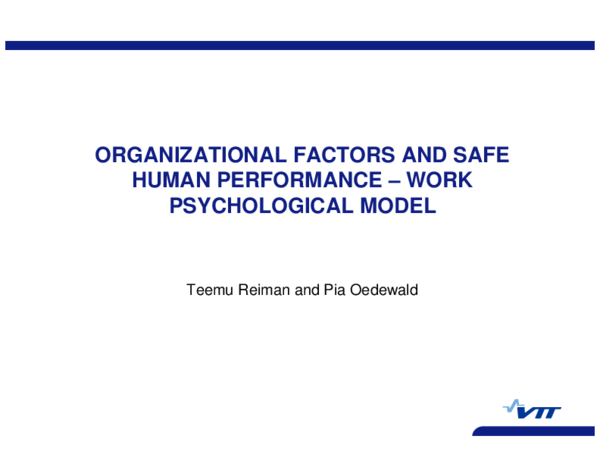 (PDF) Organizational factors and safe human performance - work ...