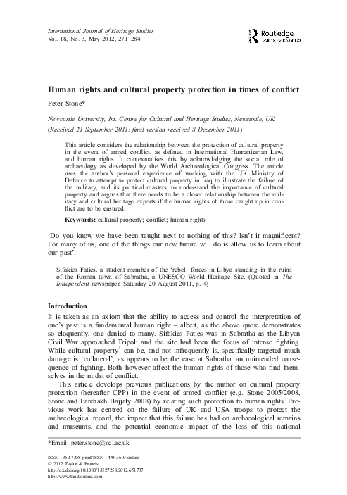 (PDF) Human rights and cultural property protection in times of conflict