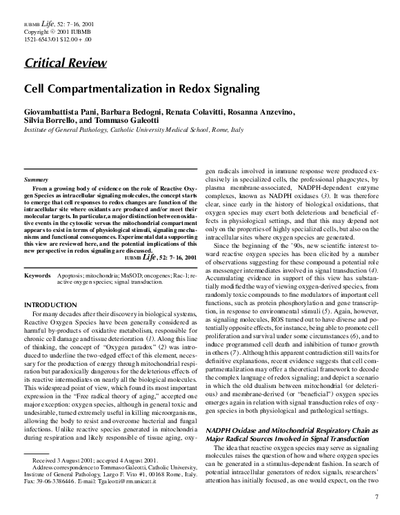(PDF) Cell Compartmentalization in Redox Signaling