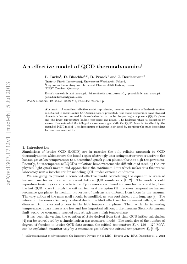 (PDF) An effective model of QCD thermodynamics