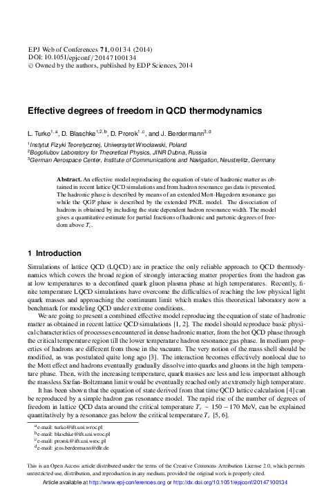 (PDF) Effective degrees of freedom in QCD thermodynamics
