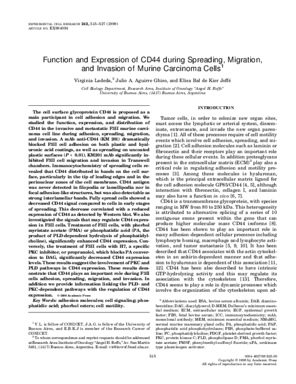 (PDF) Function and Expression of CD44 during Spreading, Migration, and ...