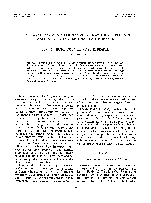 (PDF) Professors' communication styles: How they influence male and ...