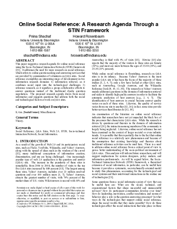 (PDF) Online social reference: A research agenda through a STIN ...