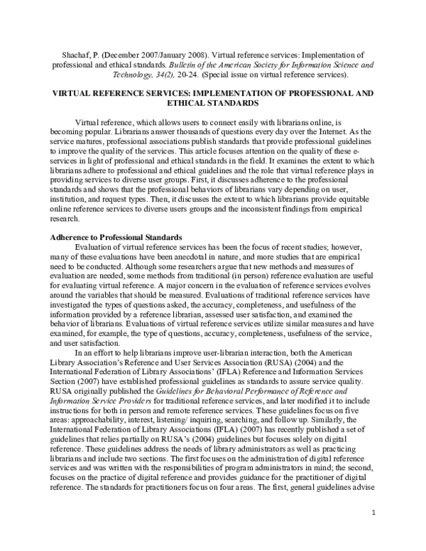 (PDF) Virtual reference services: Implementation of professional and ethical standards