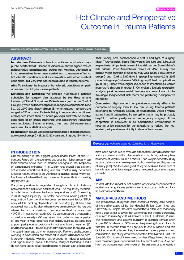 (PDF) Hot Climate and Perioperative Outcome in Trauma Patients