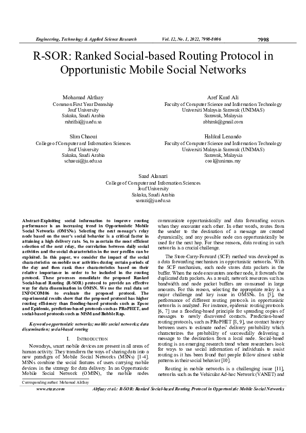 (PDF) R-SOR: Ranked Social-based Routing Protocol in Opportunistic Mobile Social Networks