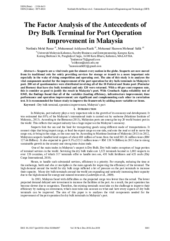 (PDF) The Factor Analysis of the Antecedents of Dry Bulk Terminal for ...