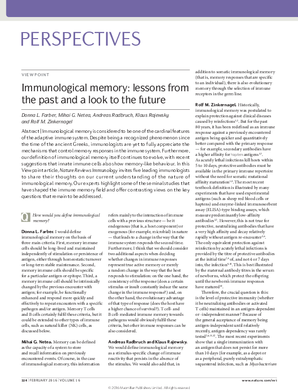 (PDF) Immunological memory: lessons from the past and a look to the future
