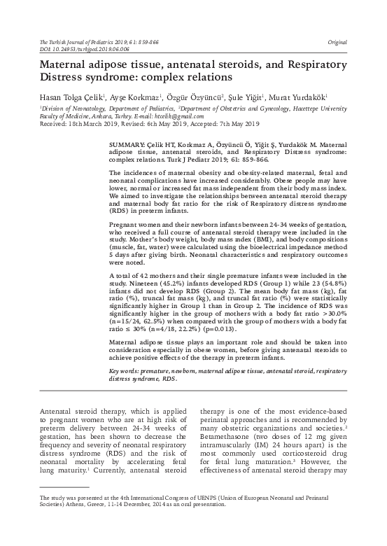 (PDF) Maternal adipose tissue, antenatal steroids, and respiratory ...