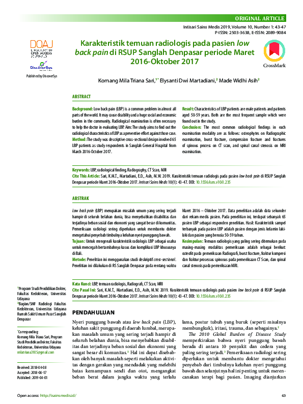 (PDF) Karakteristik temuan radiologis pada pasien low back pain di RSUP Sanglah Denpasar periode ...