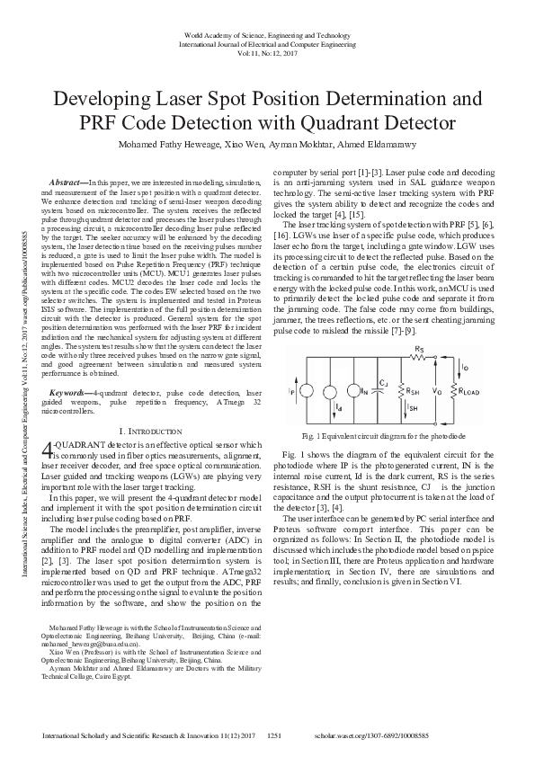 (PDF) Developing Laser Spot Position Determination And Prf Code Detection With Quadrant Detector