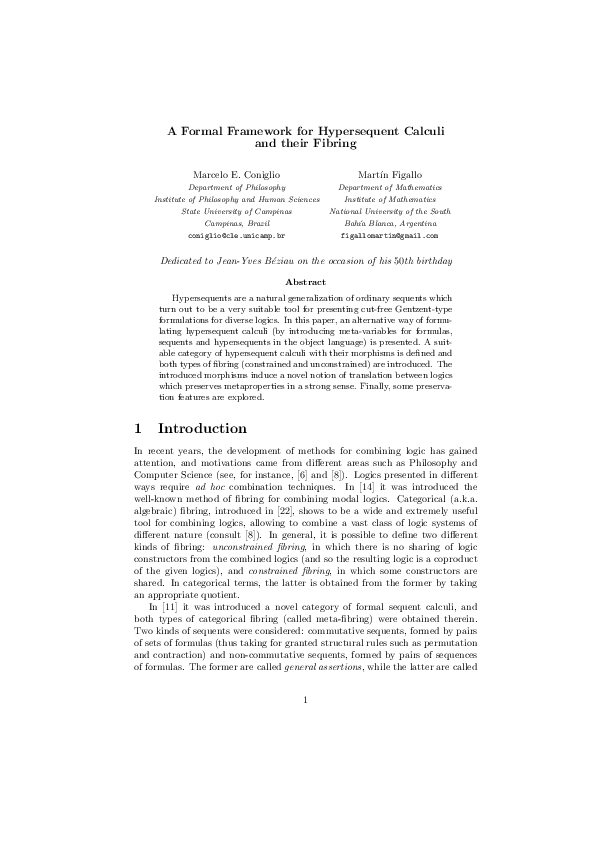(PDF) A Formal Framework for Hypersequent Calculi and Their Fibring