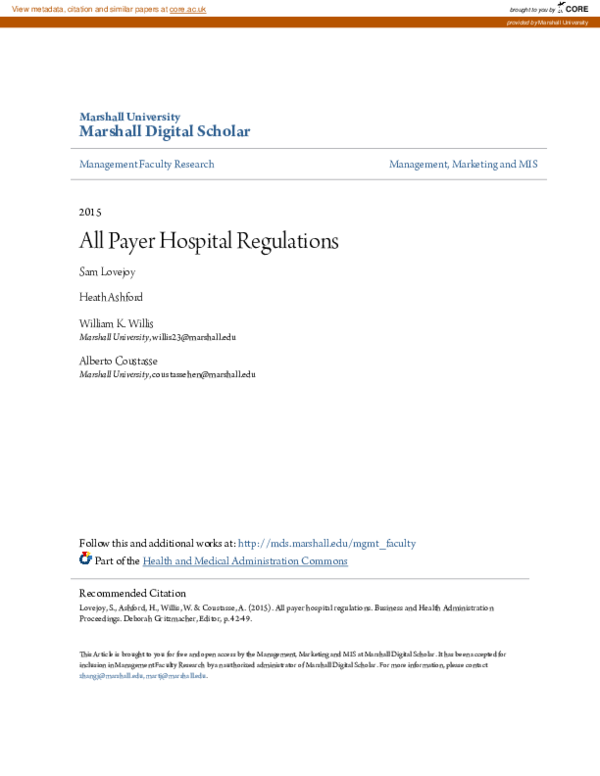 (PDF) All Payer Hospital Regulations | Sam Lovejoy - Academia.edu