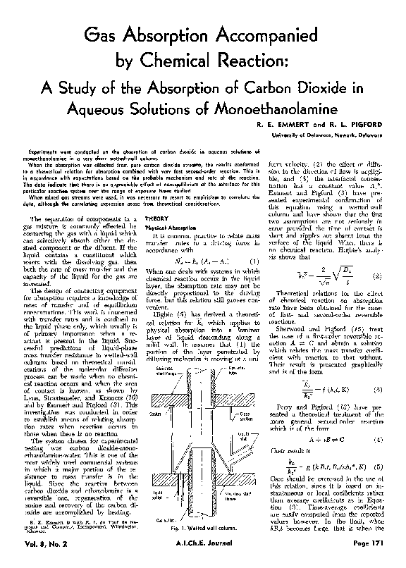 (PDF) Gas absorption accompanied by chemical reaction in a system of ...