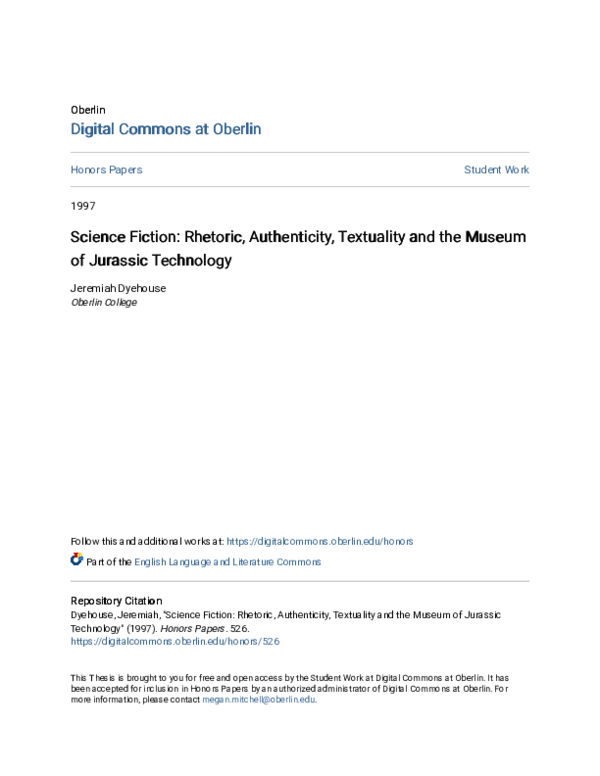 (PDF) Science Fiction : Rhetoric, Authenticity, Textuality and the ...