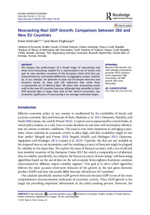 (PDF) Nowcasting Real GDP Growth: Comparison between Old and New EU Countries