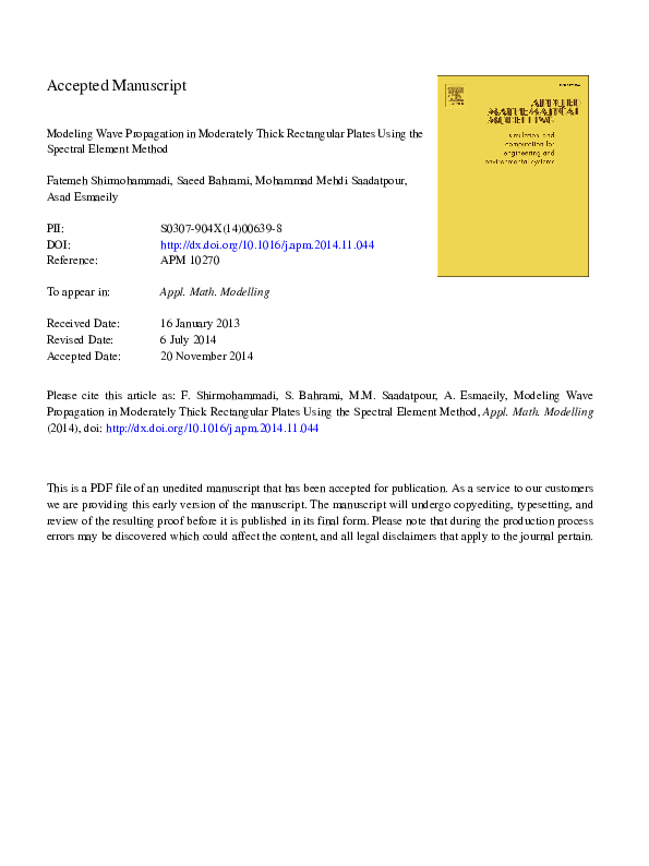 Pdf Modeling Wave Propagation In Moderately Thick Rectangular Plates Using The Spectral