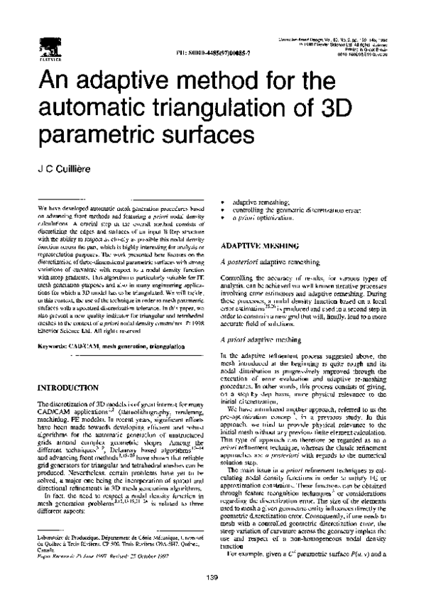 (PDF) An adaptive method for the automatic triangulation of 3D parametric surfaces