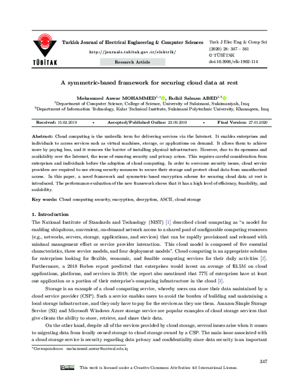 (PDF) A symmetric-based framework for securing cloud data at rest