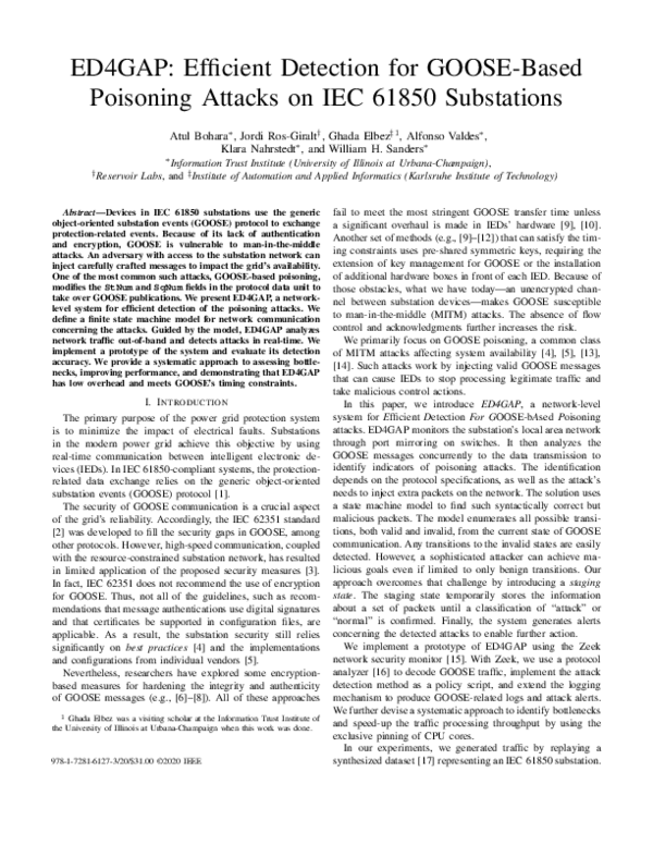 Pdf Ed4gap Efficient Detection For Goose Based Poisoning Attacks On Iec 61850 Substations
