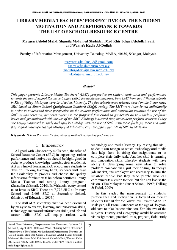 (PDF) LMT Views on Student Motivation & SRC Use