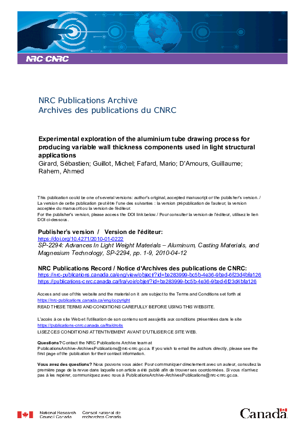 (PDF) Experimental Exploration of the Aluminum Tube Drawing Process for ...