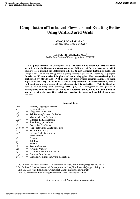 Pdf Computation Of Turbulent Flows Around Rotating Bodies Using Unstructured Grids