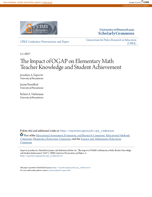(PDF) The Impact of OGAP on Elementary Math Teacher Knowledge and ...