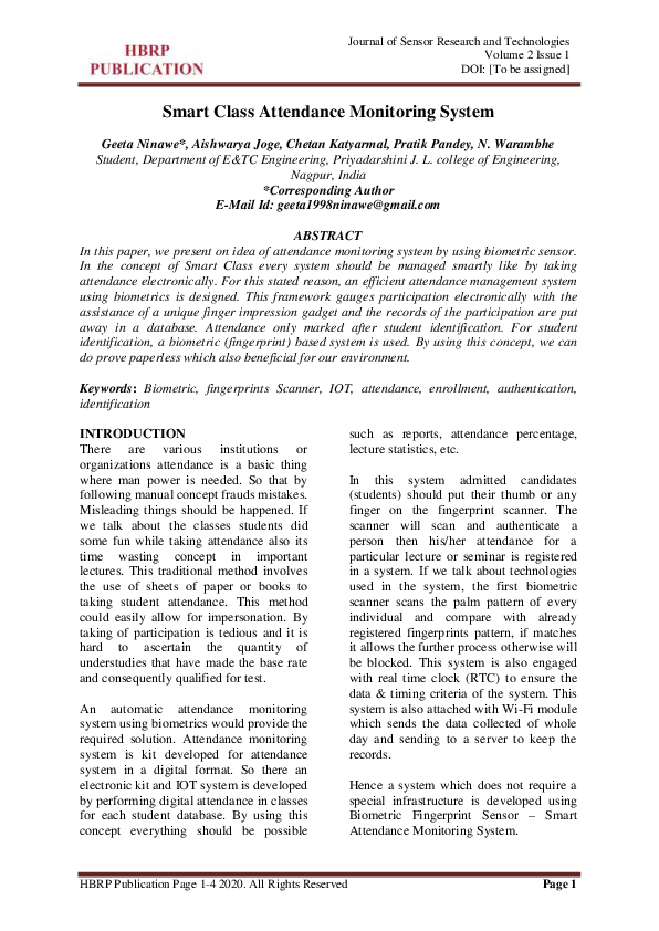 Pdf Smart Class Attendance Monitoring System