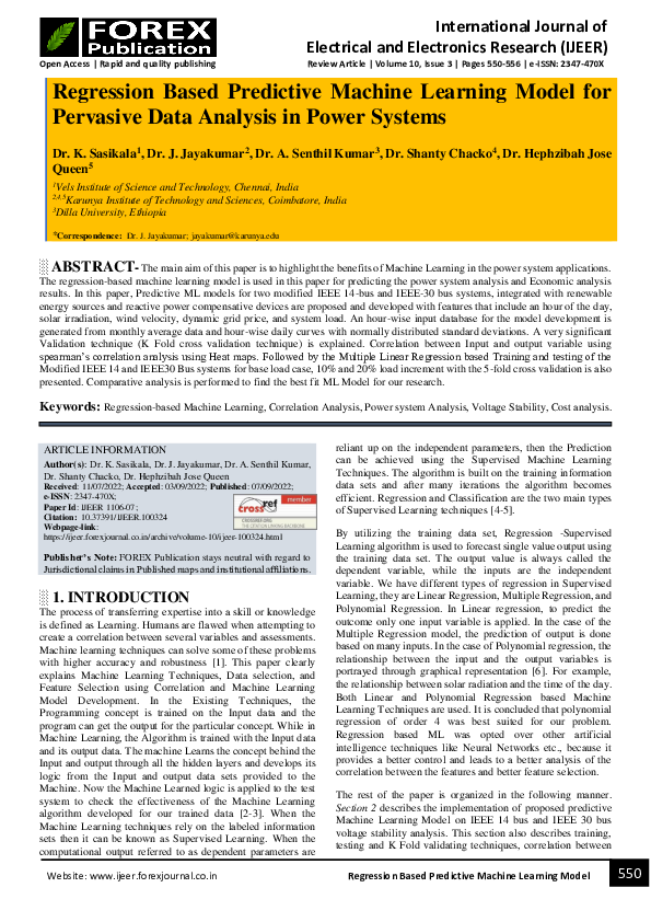 (PDF) Regression Based Predictive Machine Learning Model for Pervasive Data Analysis in Power ...