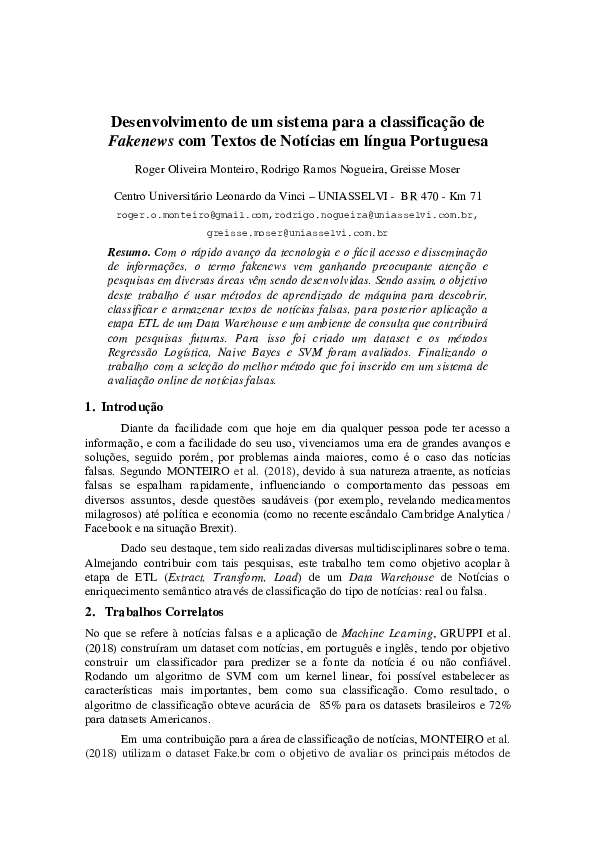(PDF) Desenvolvimento de um sistema para a classificação de Fakenews ...