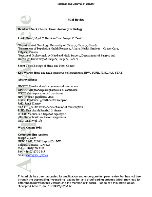 (PDF) Head and neck cancer: from anatomy to biology