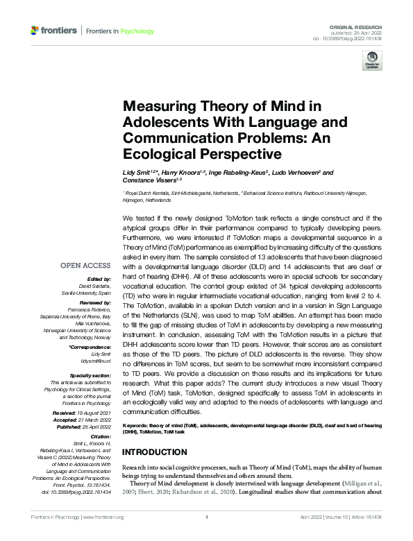 (PDF) Measuring Theory of Mind in Adolescents With Language and ...