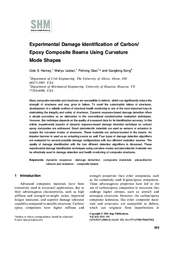 (PDF) Experimental Damage Identification of Carbon/Epoxy Composite Beams Using Curvature Mode Shapes