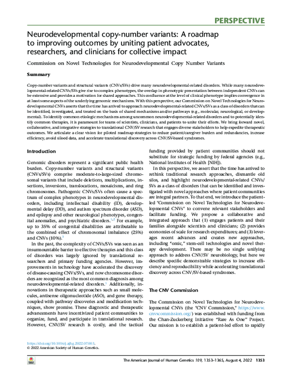 (PDF) Neurodevelopmental copy-number variants: A roadmap to improving outcomes by uniting ...