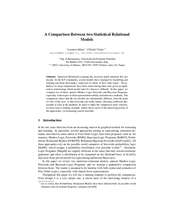 (PDF) A Comparison between Two Statistical Relational Models