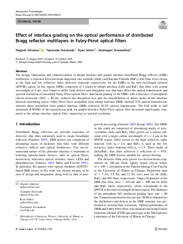 (PDF) Effect of interface grading on the optical performance of distributed Bragg reflector ...