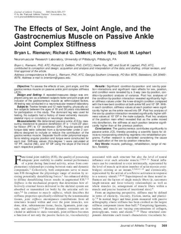 Pdf The Effects Of Sex Joint Angle And The Gastrocnemius Muscle On