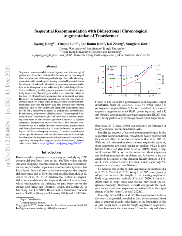 (PDF) Sequential Recommendation with Bidirectional Chronological Augmentation of Transformer