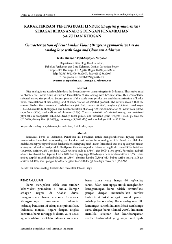 (PDF) Characterization of Fruit Lindur Flour (Brugeira gymnorrhiza) as ...