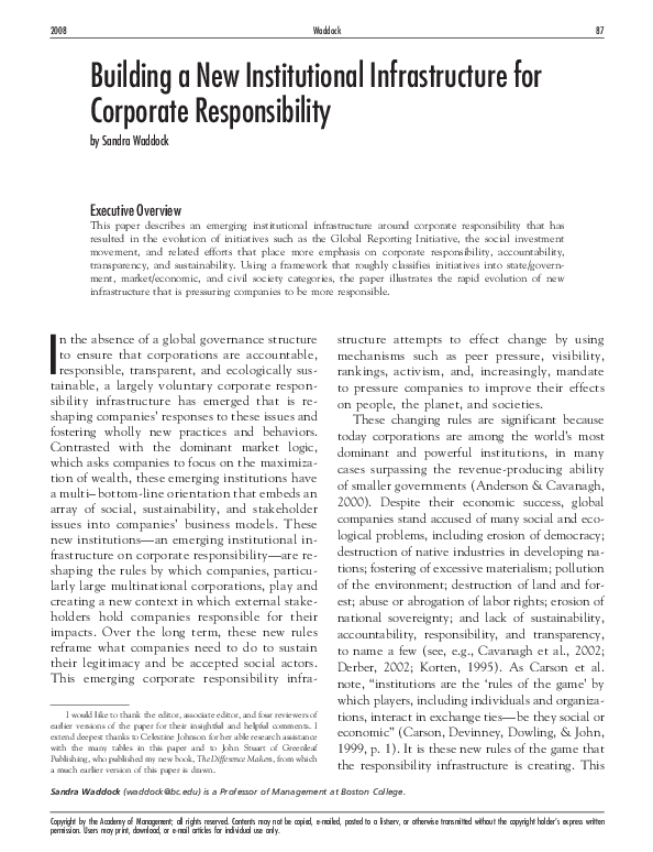 (PDF) Building a New Institutional Infrastructure for Corporate ...