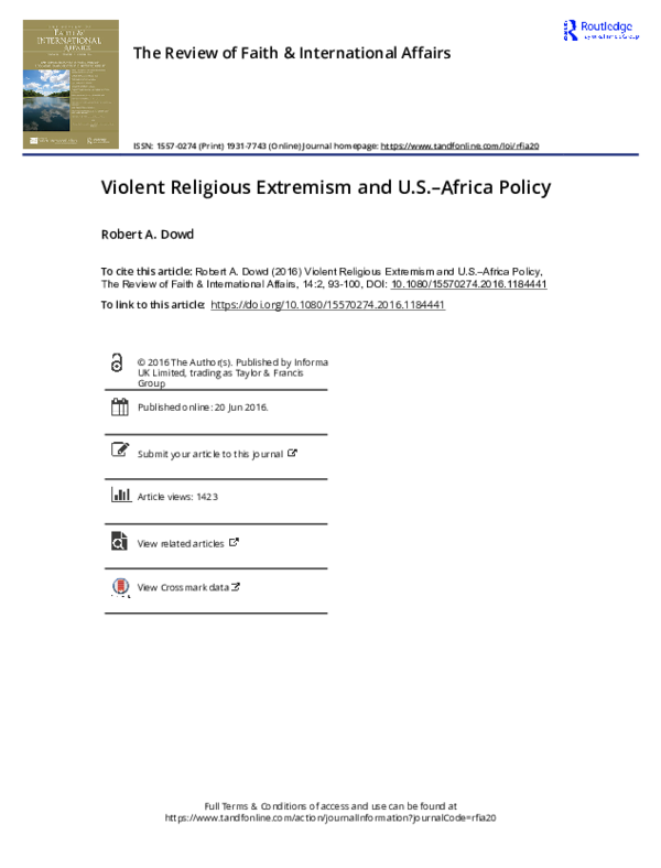 (PDF) Violent Religious Extremism and U.S.–Africa Policy
