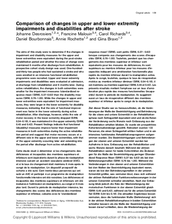 (PDF) Comparison of changes in upper and lower extremity impairments ...
