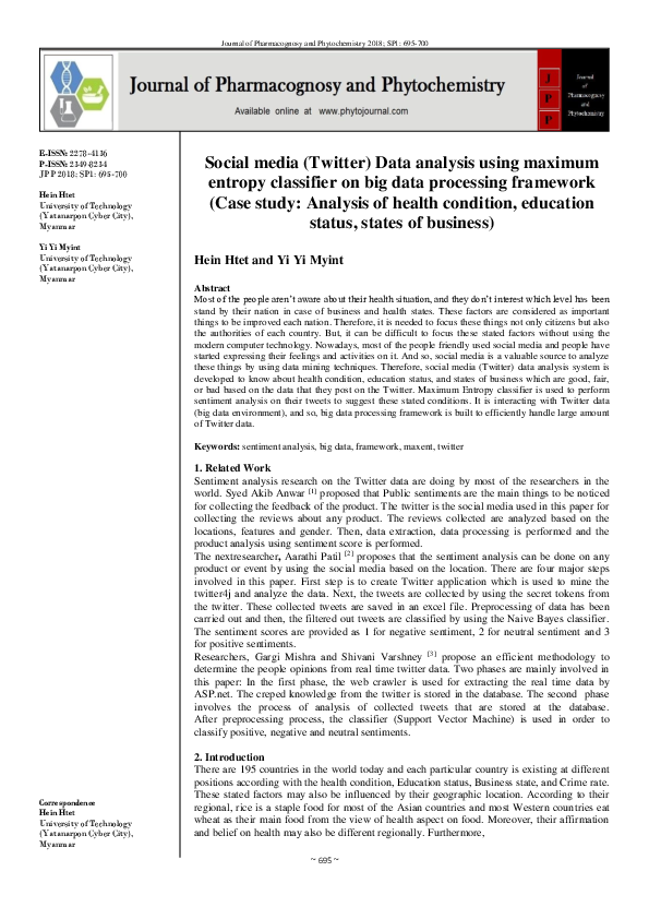 (PDF) Social media (Twitter) Data analysis using maximum entropy classifier on big data ...